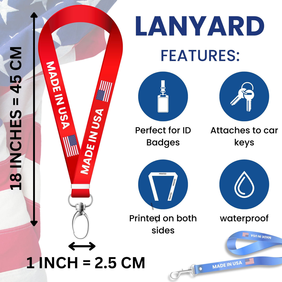 Lanyard - State Flag Illinois - USA - L072 – Worldwide Souvenirs
